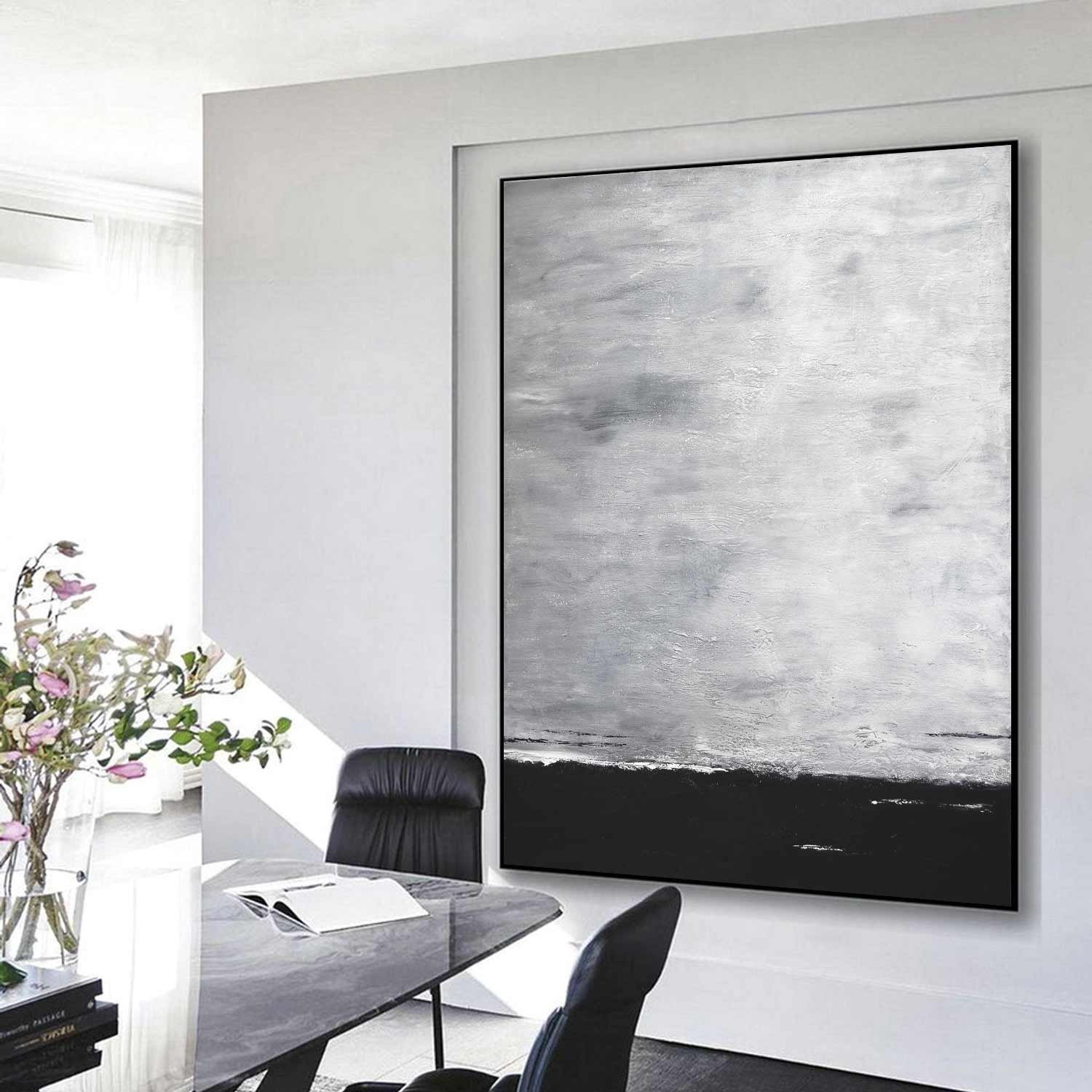 Monochromatic Textured Landscape Painting For Office Wall – Sky Whitman ...