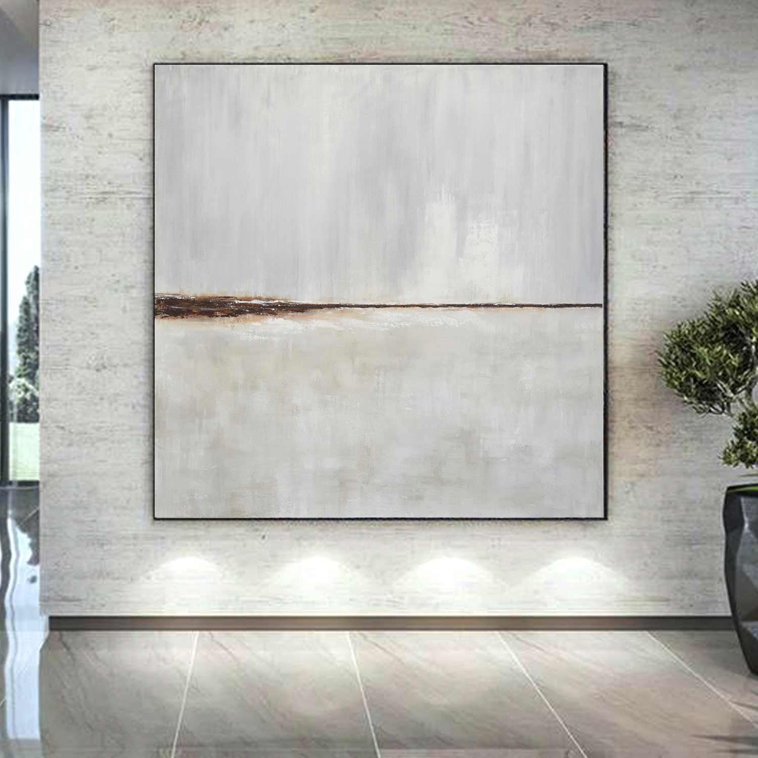Minimal Contemporary Oil Painting Soft Gray Greige – Sky Whitman Fine Art