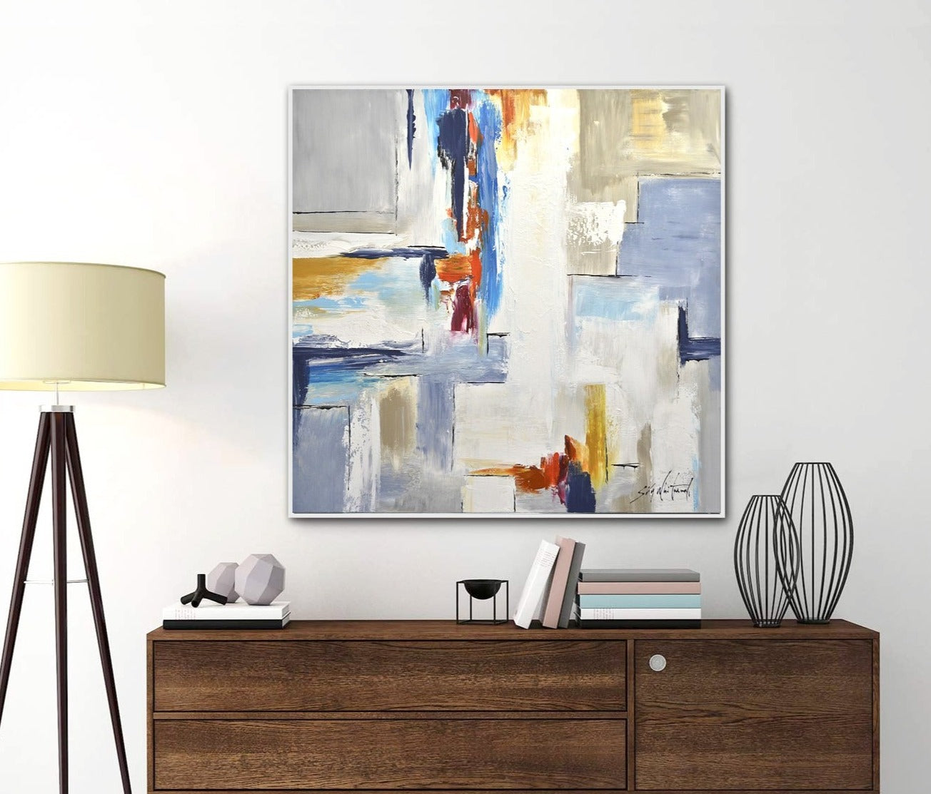 Geometric Colorful Abstract Painting Blue Art – Sky Whitman Fine Art