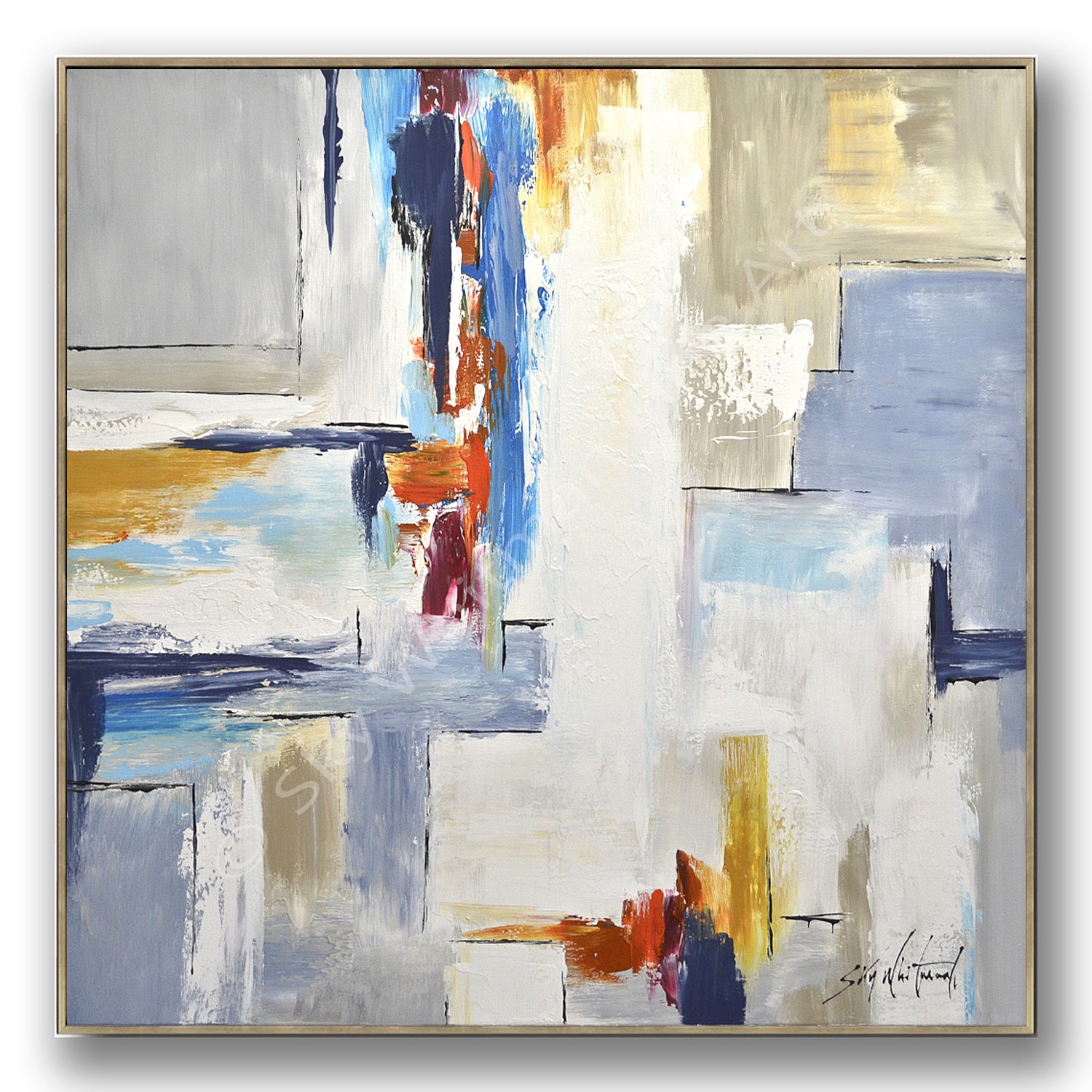Geometric Colorful Abstract Painting Blue Art – Sky Whitman Fine Art